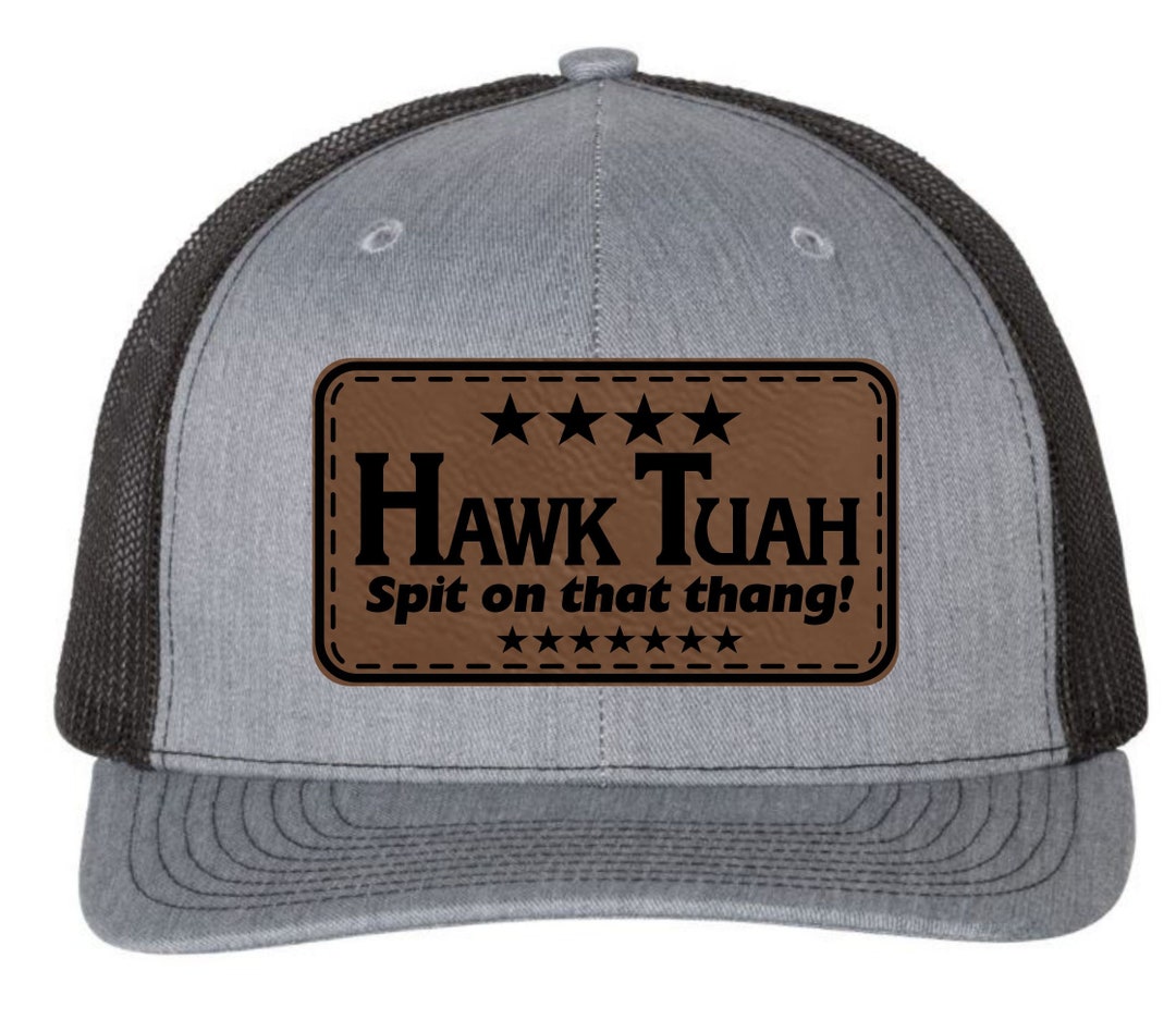 Hawk Tuah Spit on That Thang Viral LONG Brown Leather Patch Hat ...