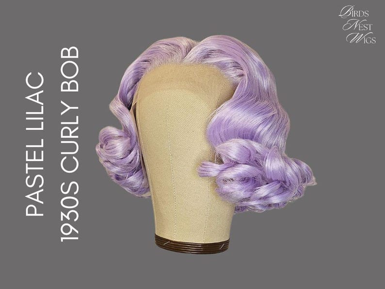 Pastel Lilac Curly Bob Wig: 1930s/40s Vintage Hairstyle - Ready to Ship ...