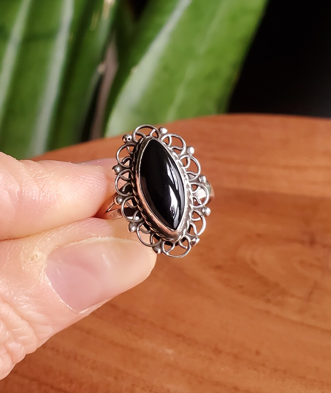 Black Onyx Marquise Cut Filigree Sterling Silver Ring. Size - Etsy