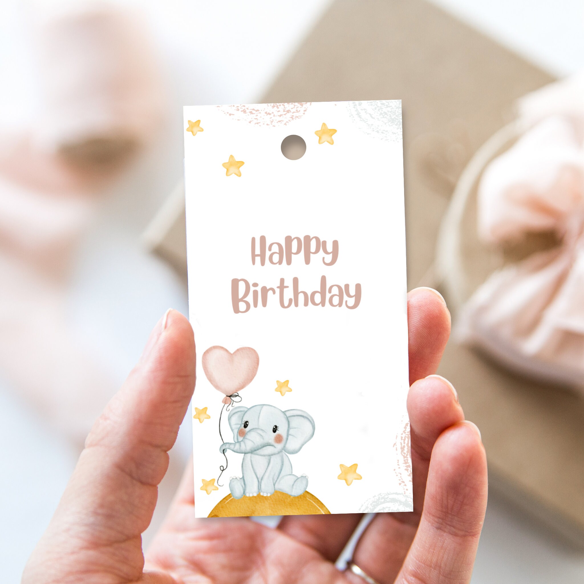 Printable Birthday Gift Tag Baby Elephant, Safari Party Favour Tag ...