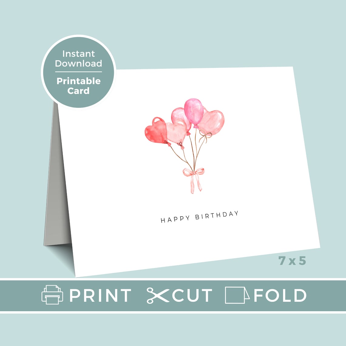 Happy Birthday Card Printable, Balloon Birthday Card Digital Download ...
