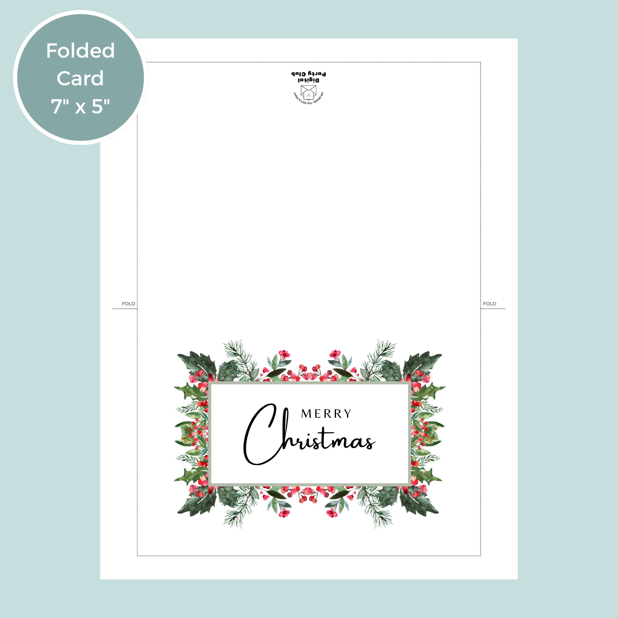 Printable Merry Christmas Card With Floral Festive Border - Holiday ...