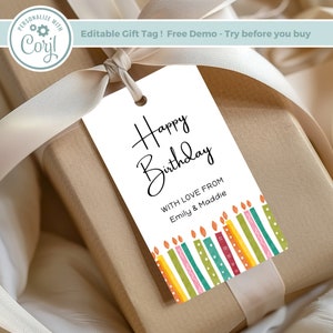 Personalised Happy Birthday Gift Tag With Candles, Gift Tag Print at ...