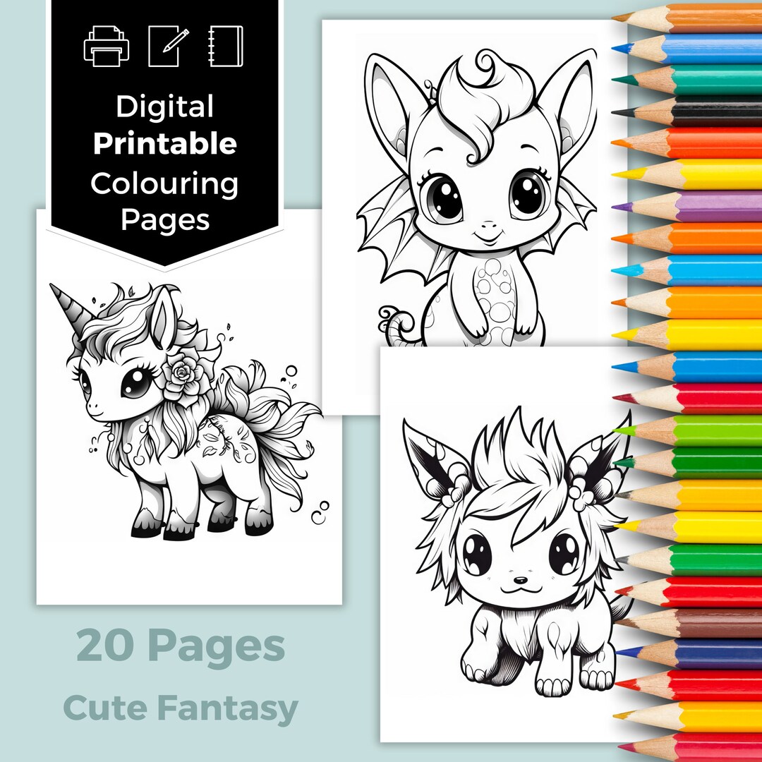 20 Colouring Pages for Kids Printable Cute Fantasy Pets - Etsy
