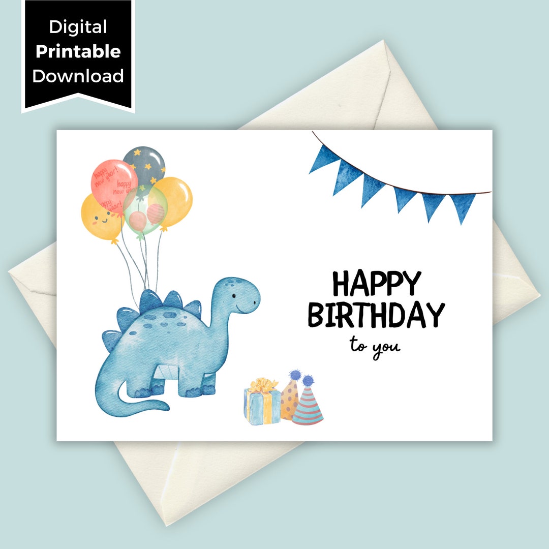 Printable Dinosaur Birthday Card Birthday Greeting Card Kids - Etsy