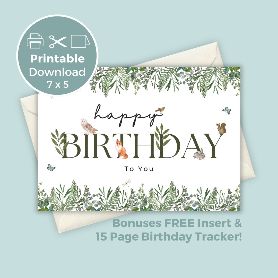 Printable Woodland Animals Birthday Card, Cute Animal Birthday Card ...