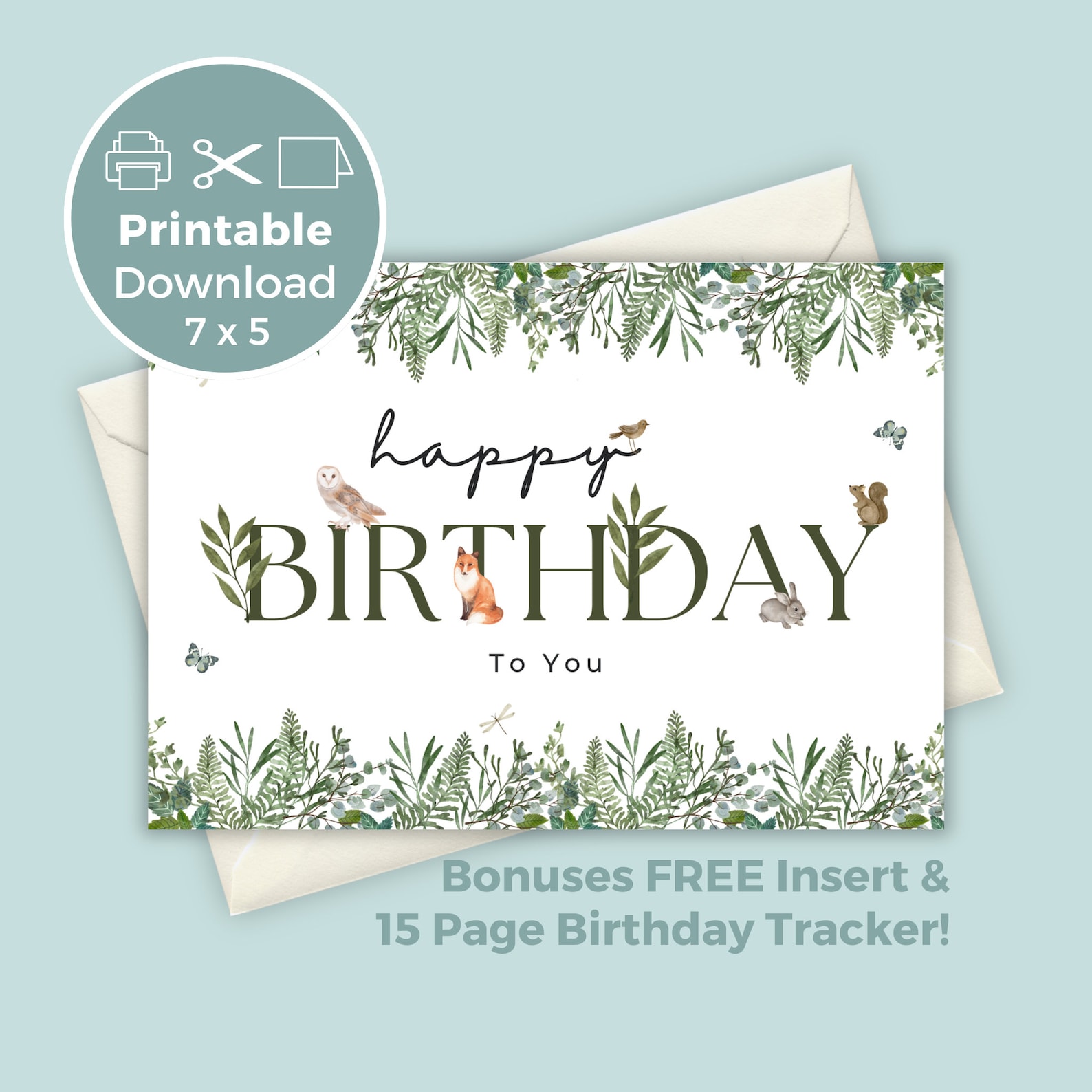 Printable Woodland Animals Birthday Card, Cute Animal Birthday Card ...