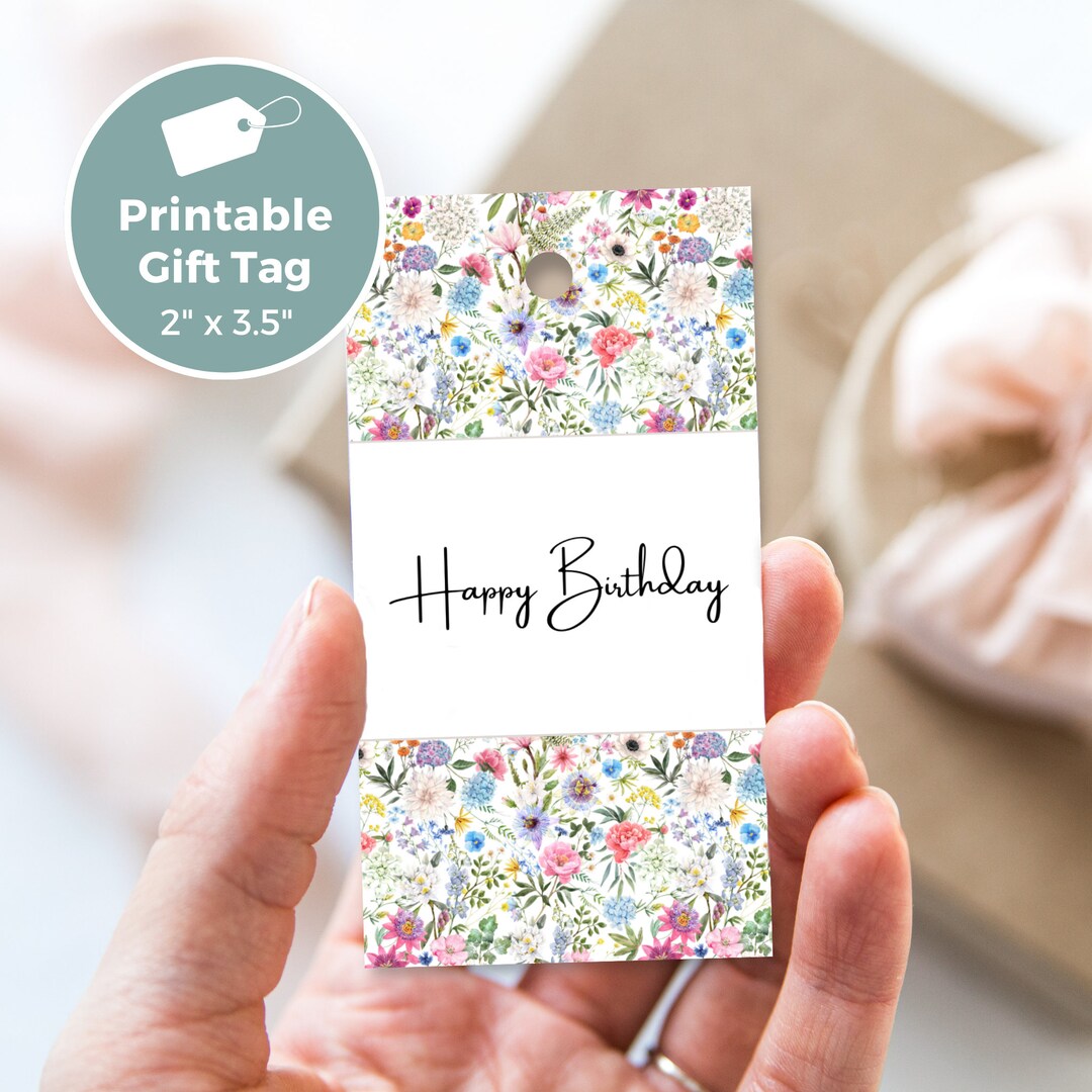 Printable Birthday Gift Tag With Floral Design, Print at Home, Instant ...