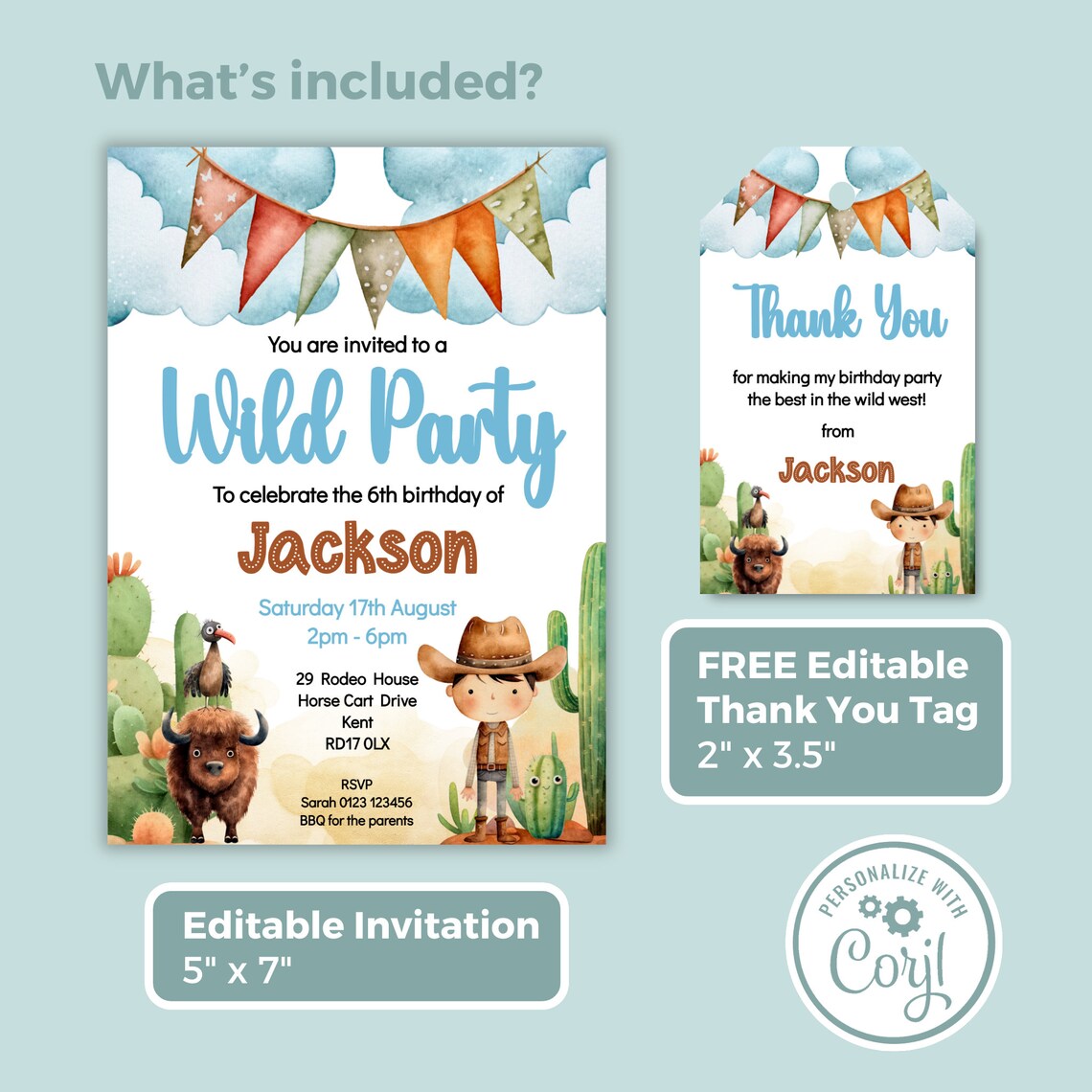 Editable Cowboy Birthday Invitation, Boy Saddle up Invite, Wild West ...