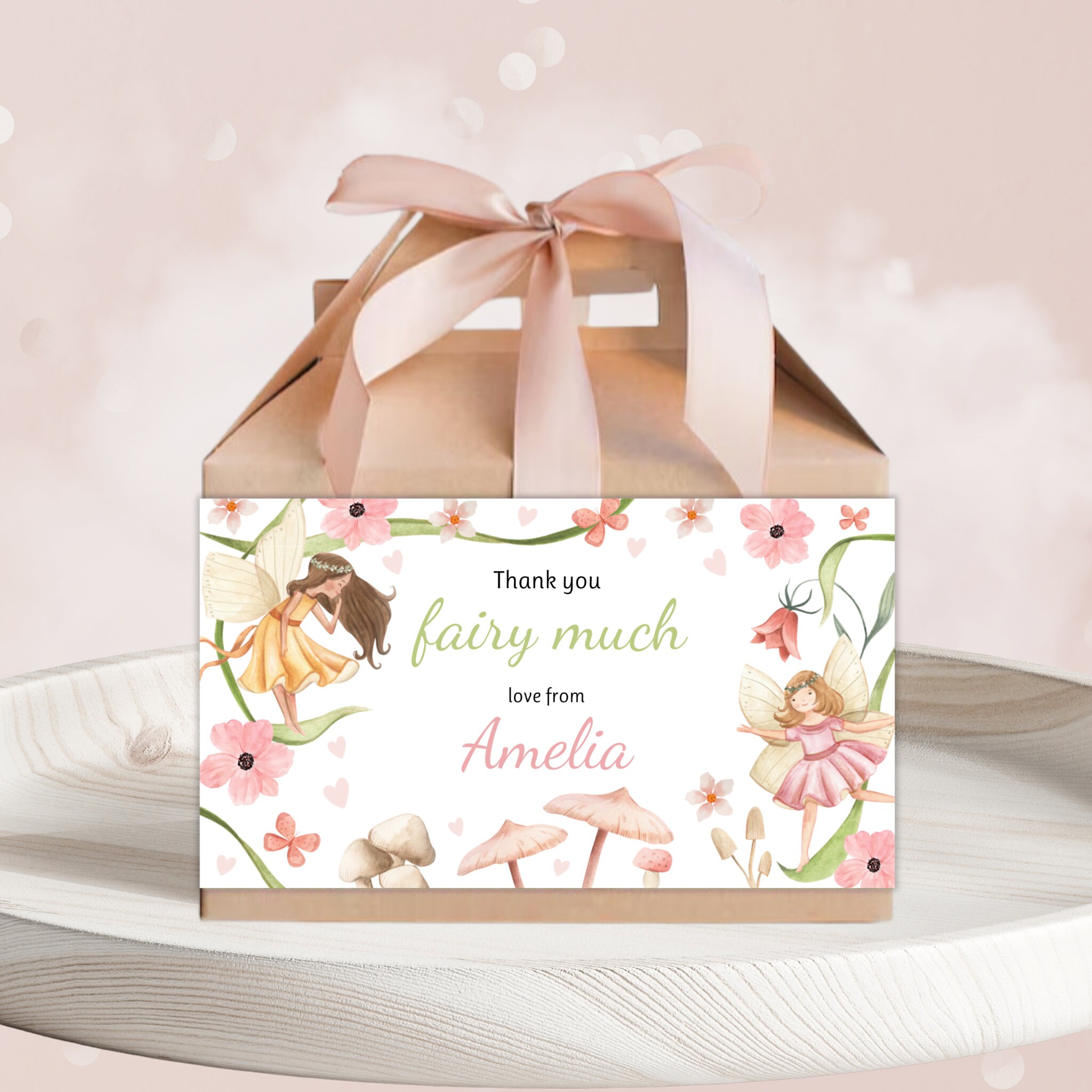 Fairy Gable Box Label Template, Fairy Pink Birthday Favor Box Label ...