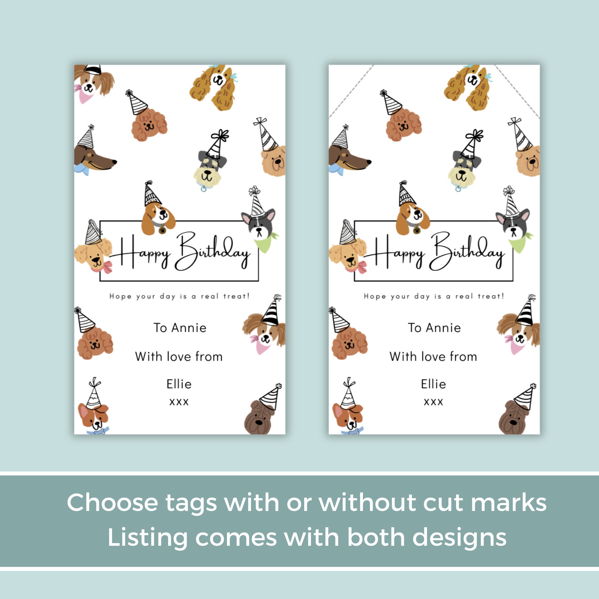 Personalised Happy Birthday Gift Tag With Dogs, Gift Tag Print at Home ...