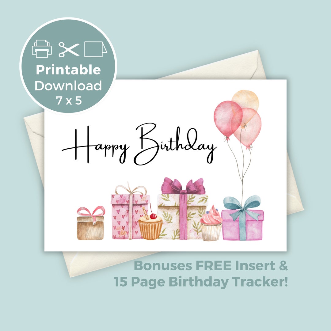 Printable Birthday Card, Birthday Card Presents, Happy Birthday Card ...