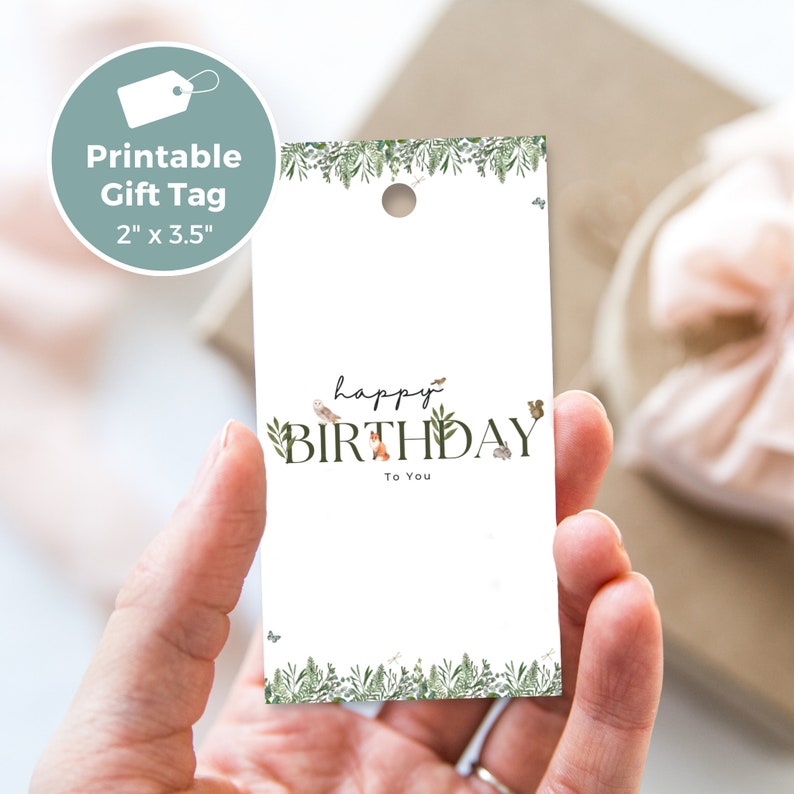 Printable Woodland Animals Birthday Gift Tag, Cute Animal Gift Tags ...