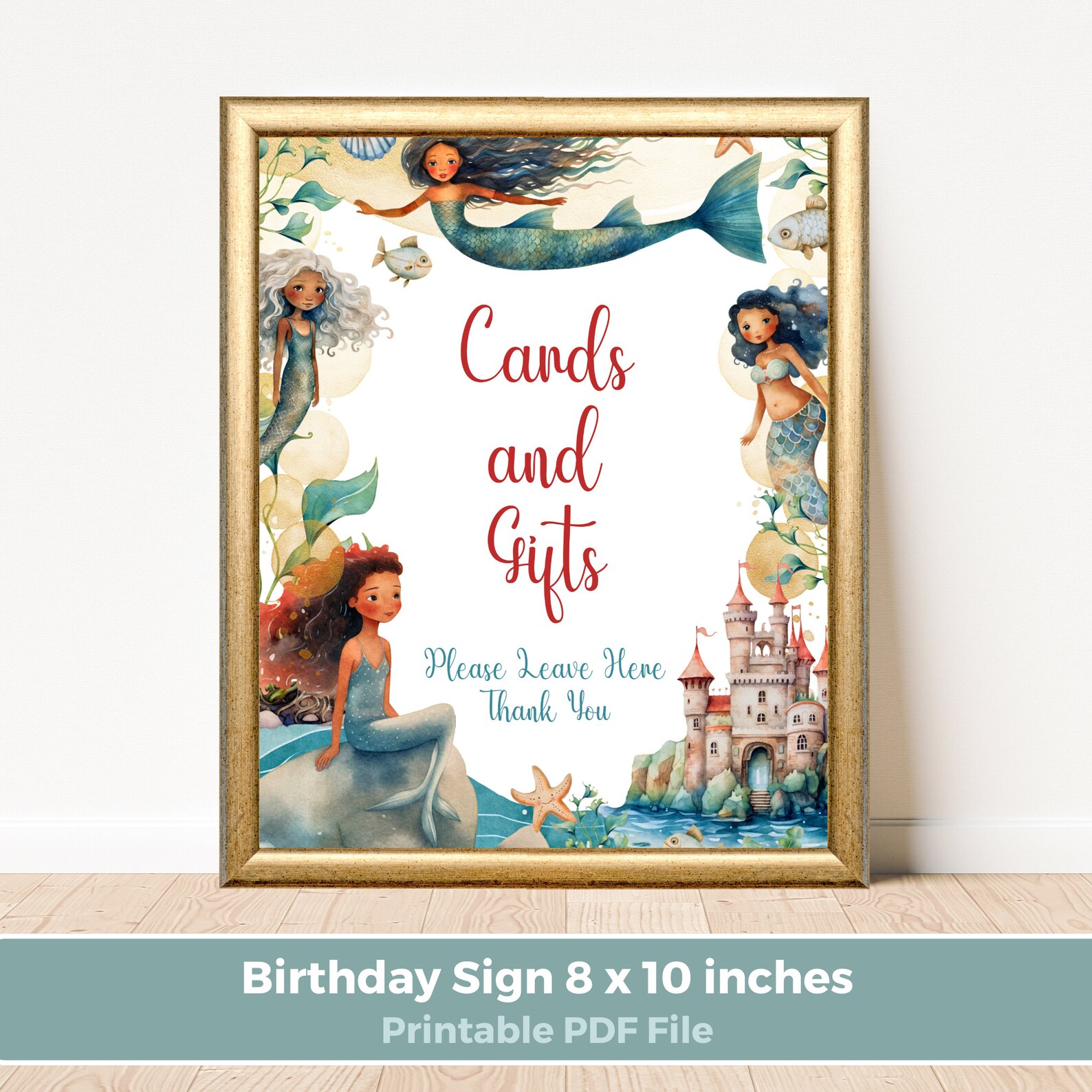 Printable Cards and Gifts Sign Mermaid Birthday Party, Swimming Party ...