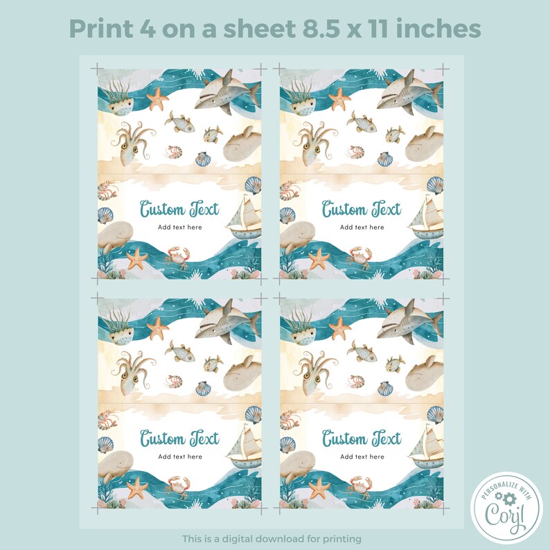 Editable Under the Sea Food Buffet Label Tent Card Food Place Cards ...