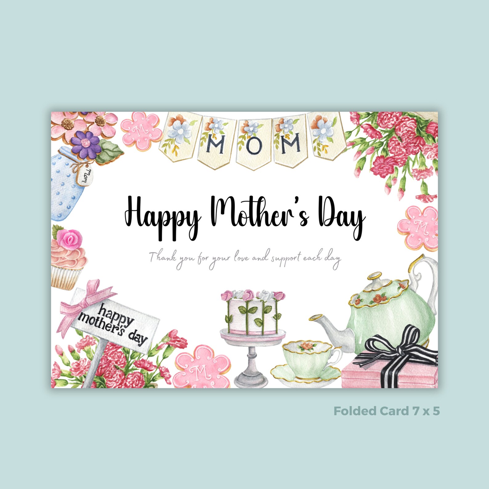 Printable Mothers Day Card, Tea Party Mothers Day Card, DIY Greeting ...