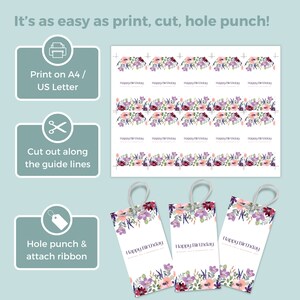 Printable Birthday Purple Flower Gift Tag, Lilac Flower Label, Pink ...