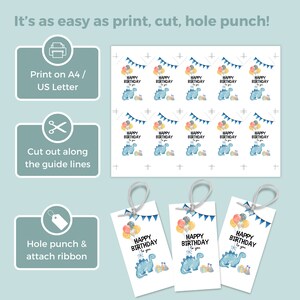 Printable Birthday Gift Tag Dinosaur, Dino Party Favour Tag, Print at ...
