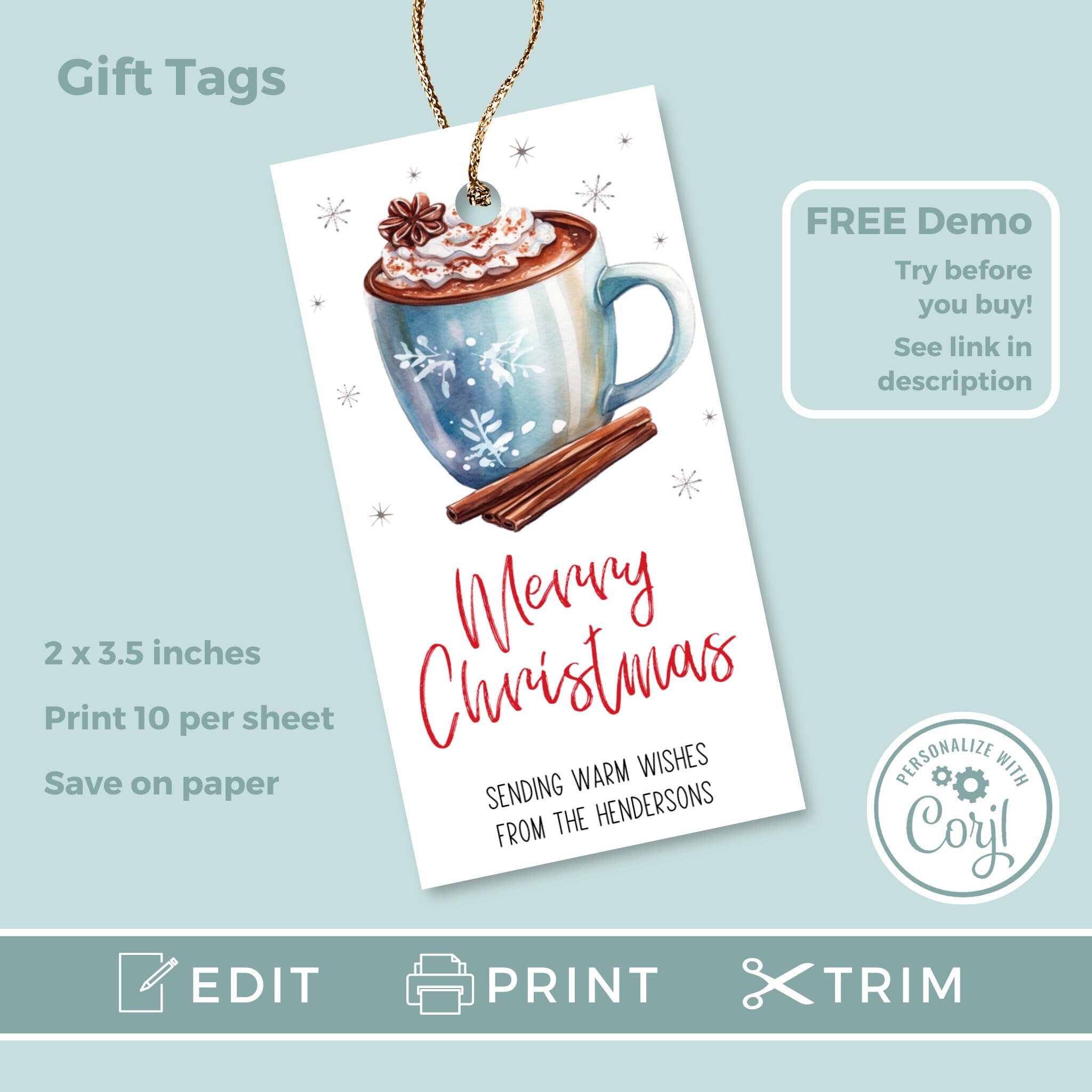 Editable Christmas Gift Tag Holiday Merry Christmas Gift Tag - Etsy