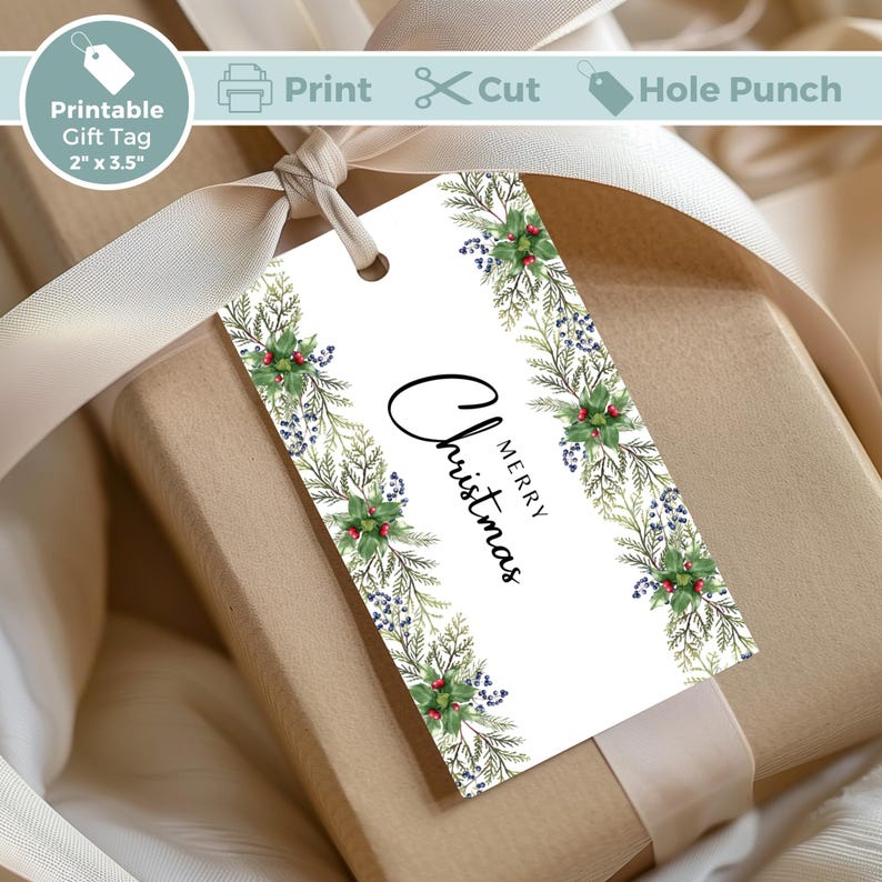 Printable Christmas Gift Tag Instant Download, Festive Christmas Favour ...