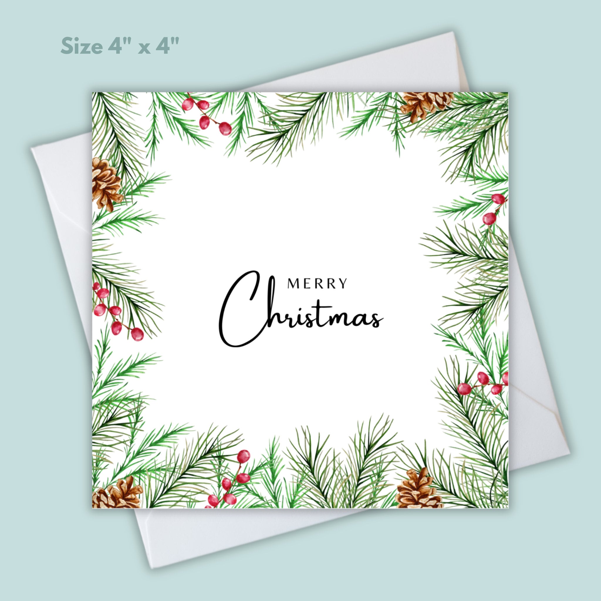 Set of 4 Christmas Cards Printable, Merry Christmas Card, Print at Home ...