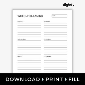 Weekly Cleaning Planner Printable, House Chores, Cleaning Schedule ...