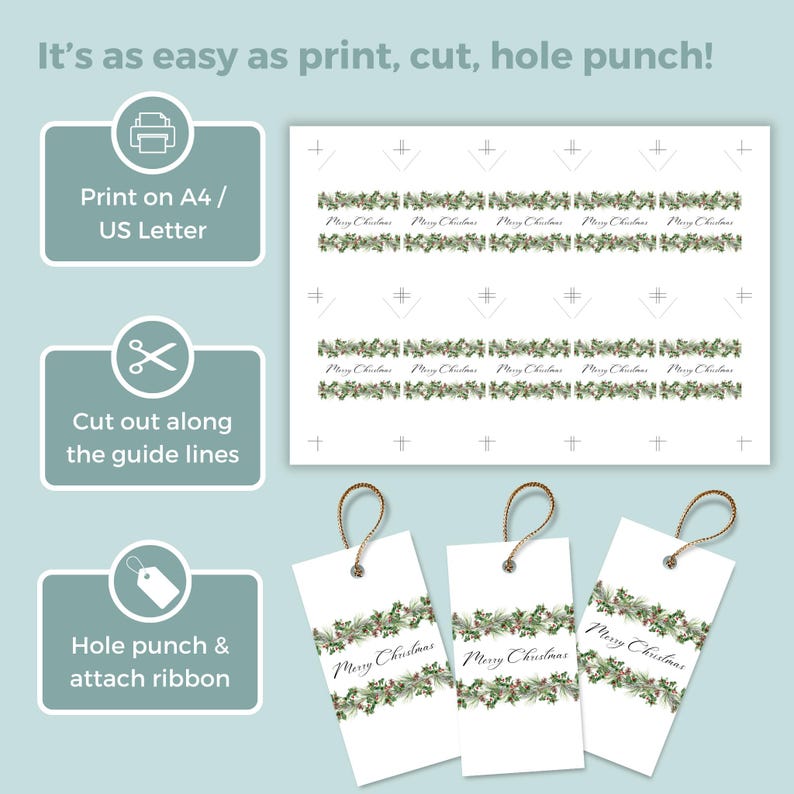 Printable Christmas Gift Tag Instant Download, Festive Christmas Favour ...