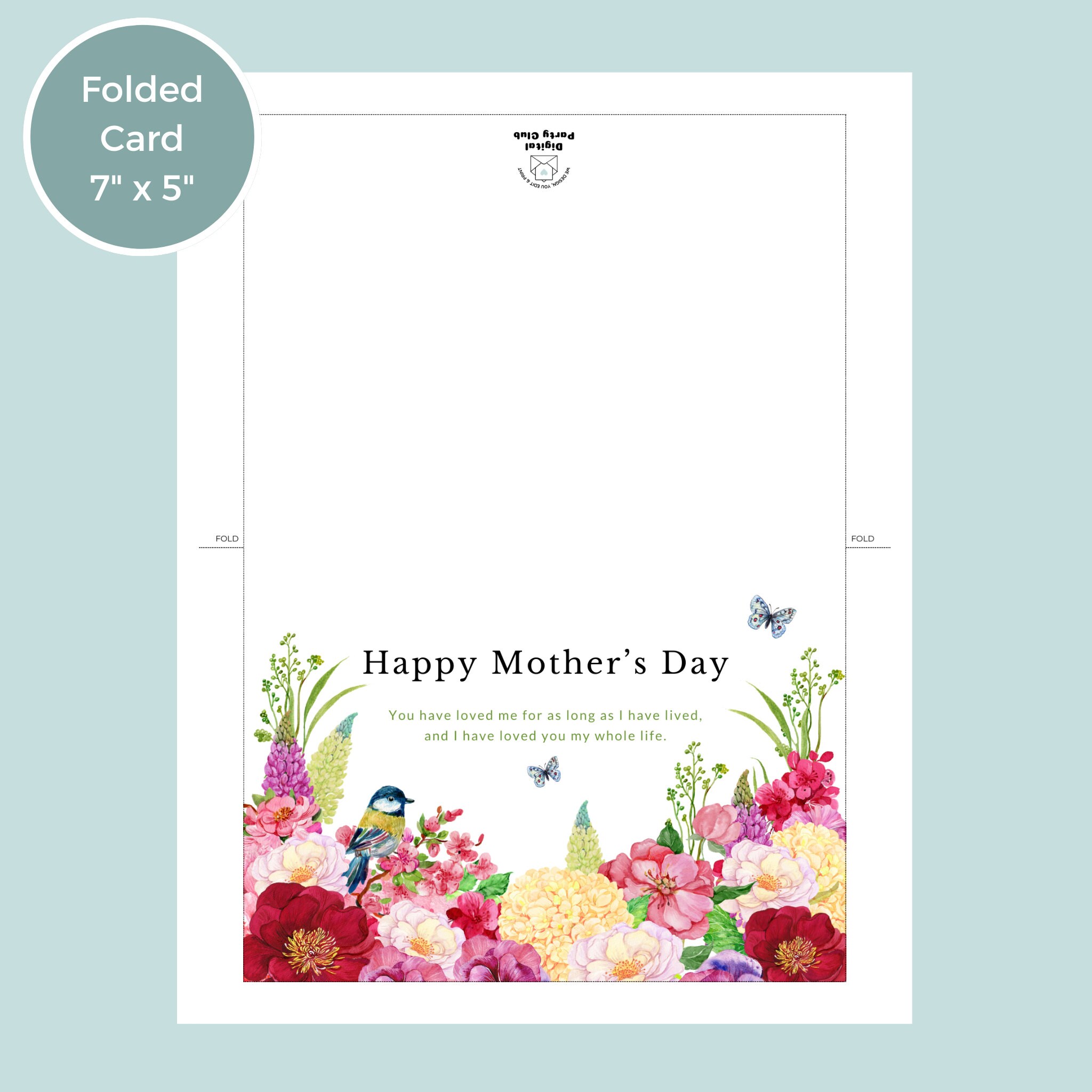 Printable Mothers Day Card, Printable Floral Greeting Card, DIY Mother ...