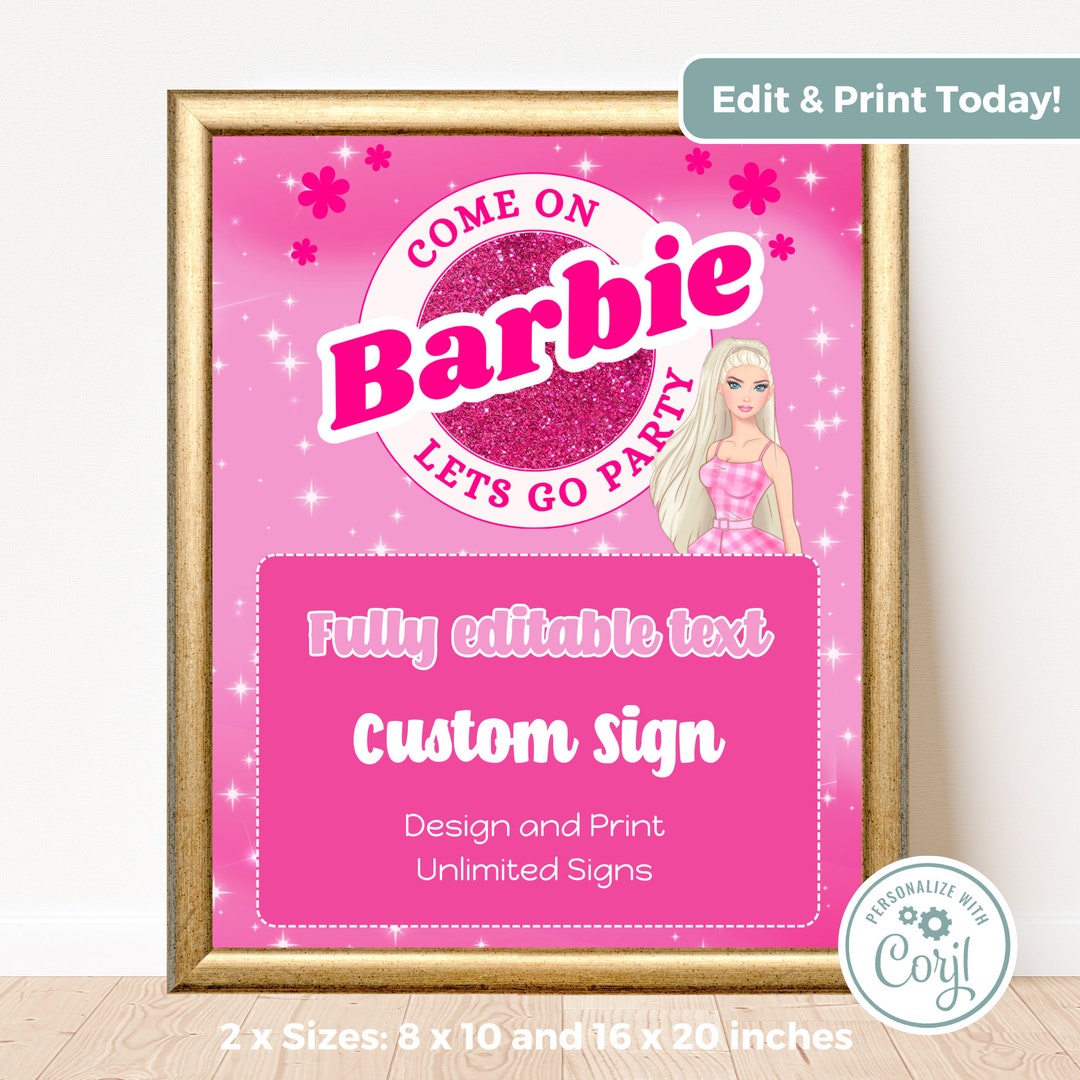 Editable Sparkle Pink Birthday Party Custom Sign, Birthday Party ...