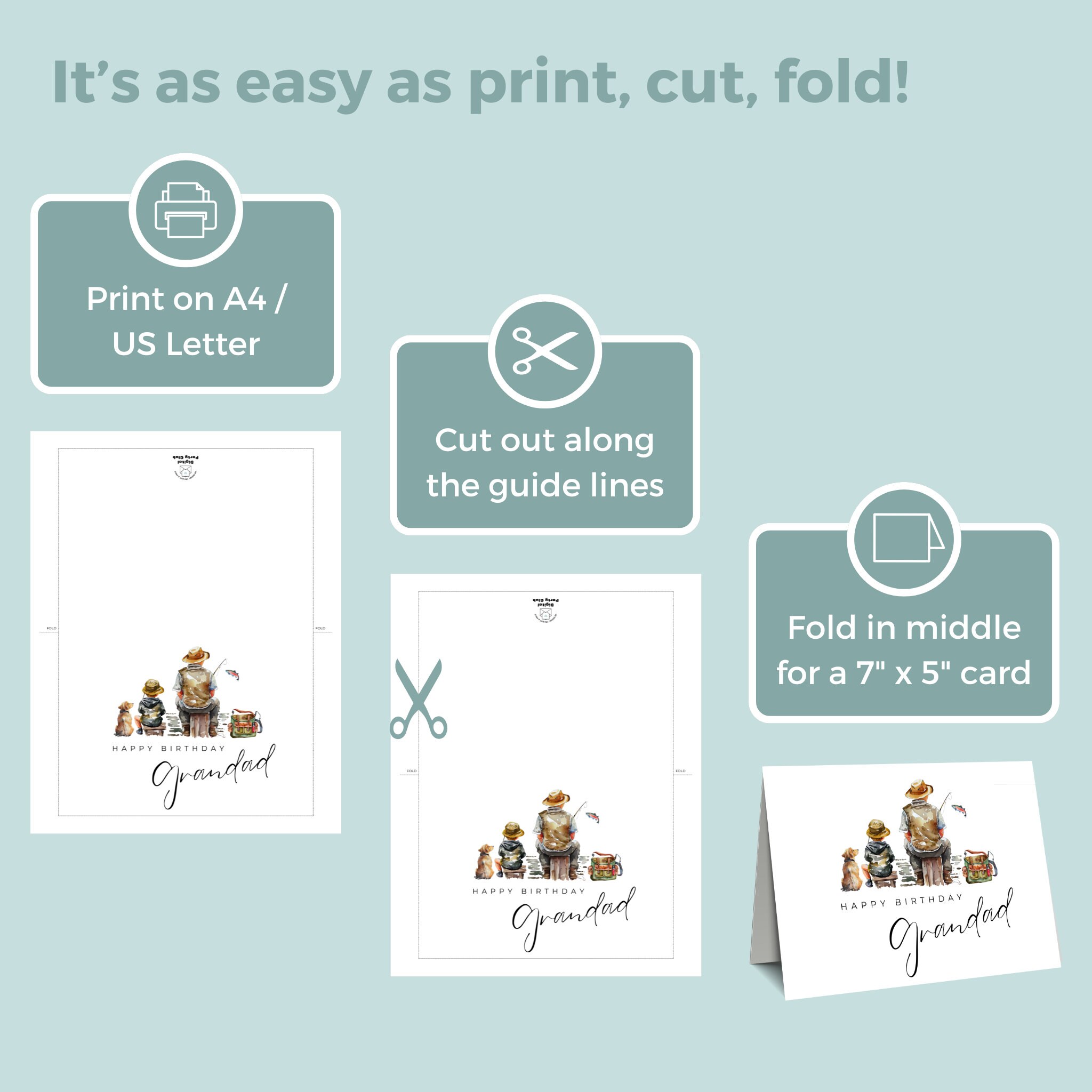 Printable Fishing Birthday Card for Grandad, Grandpa Fisherman Themed ...