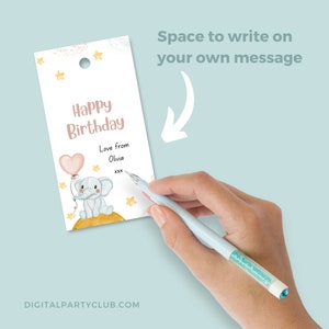 Printable Birthday Gift Tag Baby Elephant, Safari Party Favour Tag ...