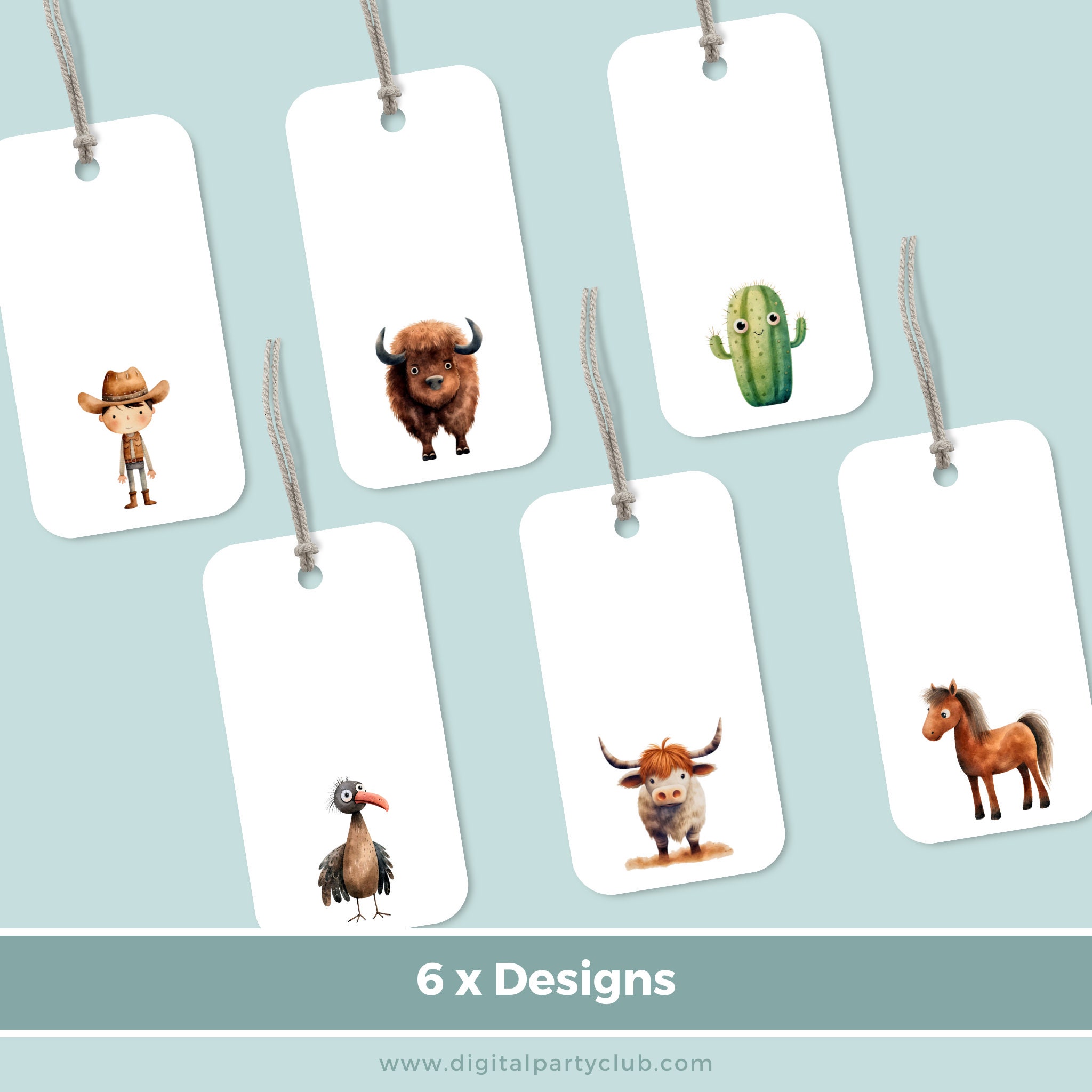 Cowboy Gift Tags, Printable Children's Gift Tags, 6 Party Gift Tags ...