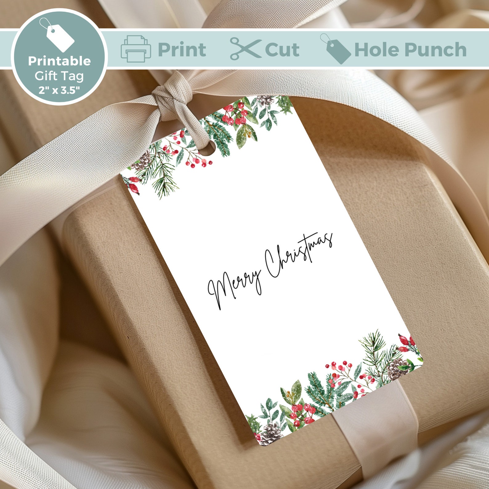 Printable Christmas Gift Tag Instant Download, Festive Christmas Favour ...
