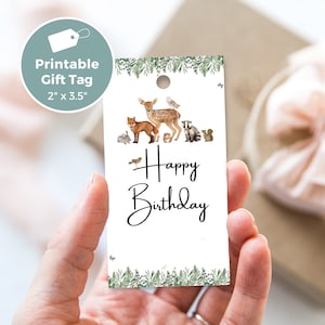 Printable Birthday Gift Tag Woodland Animal, Fox Deer Owl Gift Tag ...
