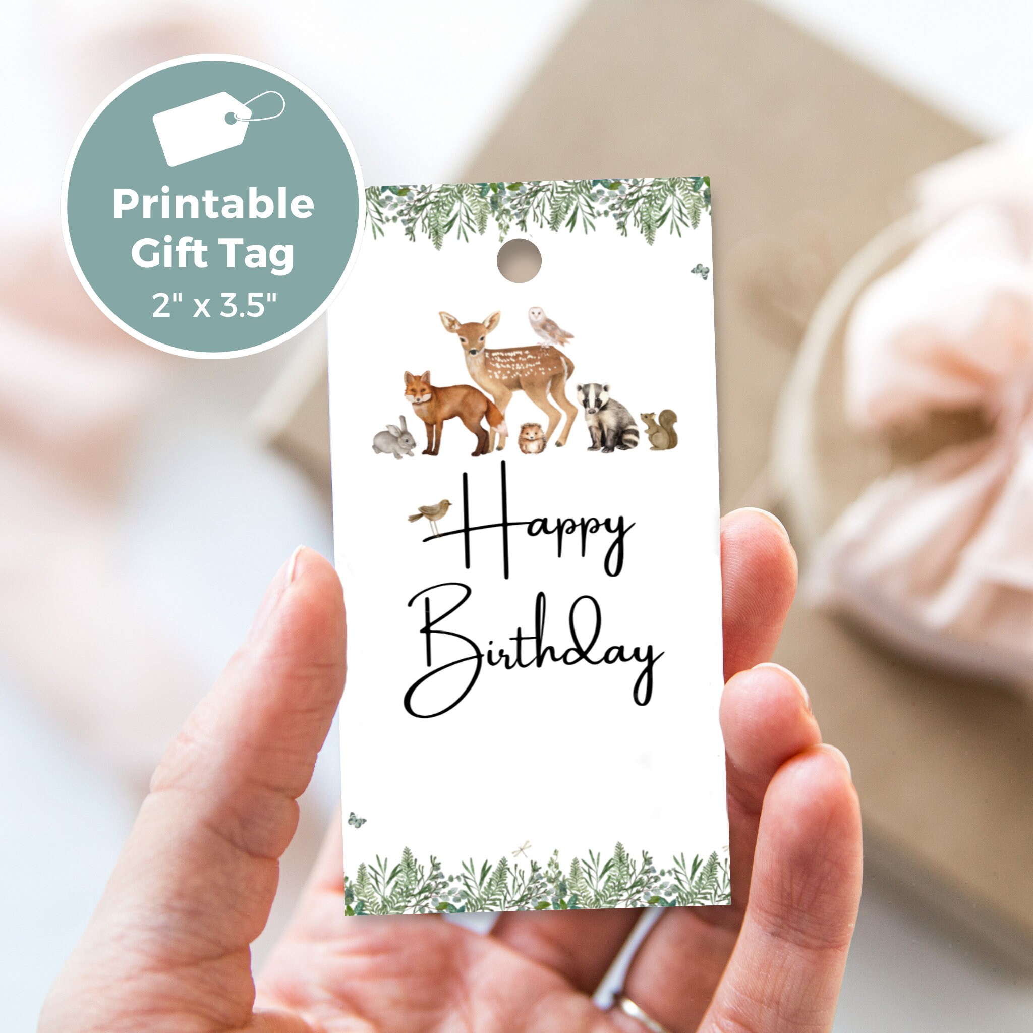 Printable Birthday Gift Tag Woodland Animal, Fox Deer Owl Gift Tag ...