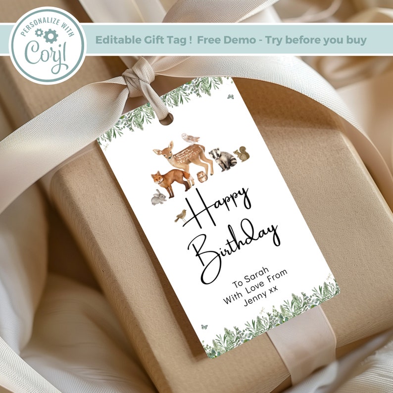 Personalised Birthday Gift Tag Woodland Animal, Birthday Party Favour ...
