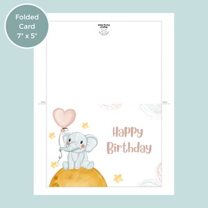 Printable Birthday Card, Happy Birthday Card Baby Elephant, Greetings ...