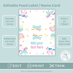 Editable Unicorn Food Buffet Label Tent Card Food Labels Place Cards ...