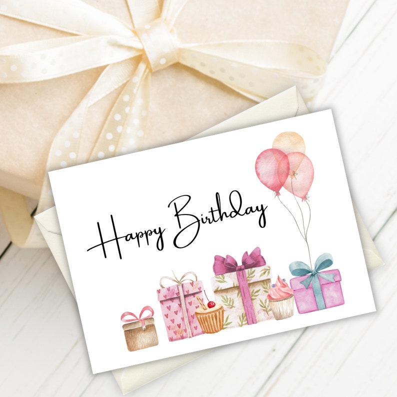 Printable Birthday Card, Birthday Card Presents, Happy Birthday Card ...