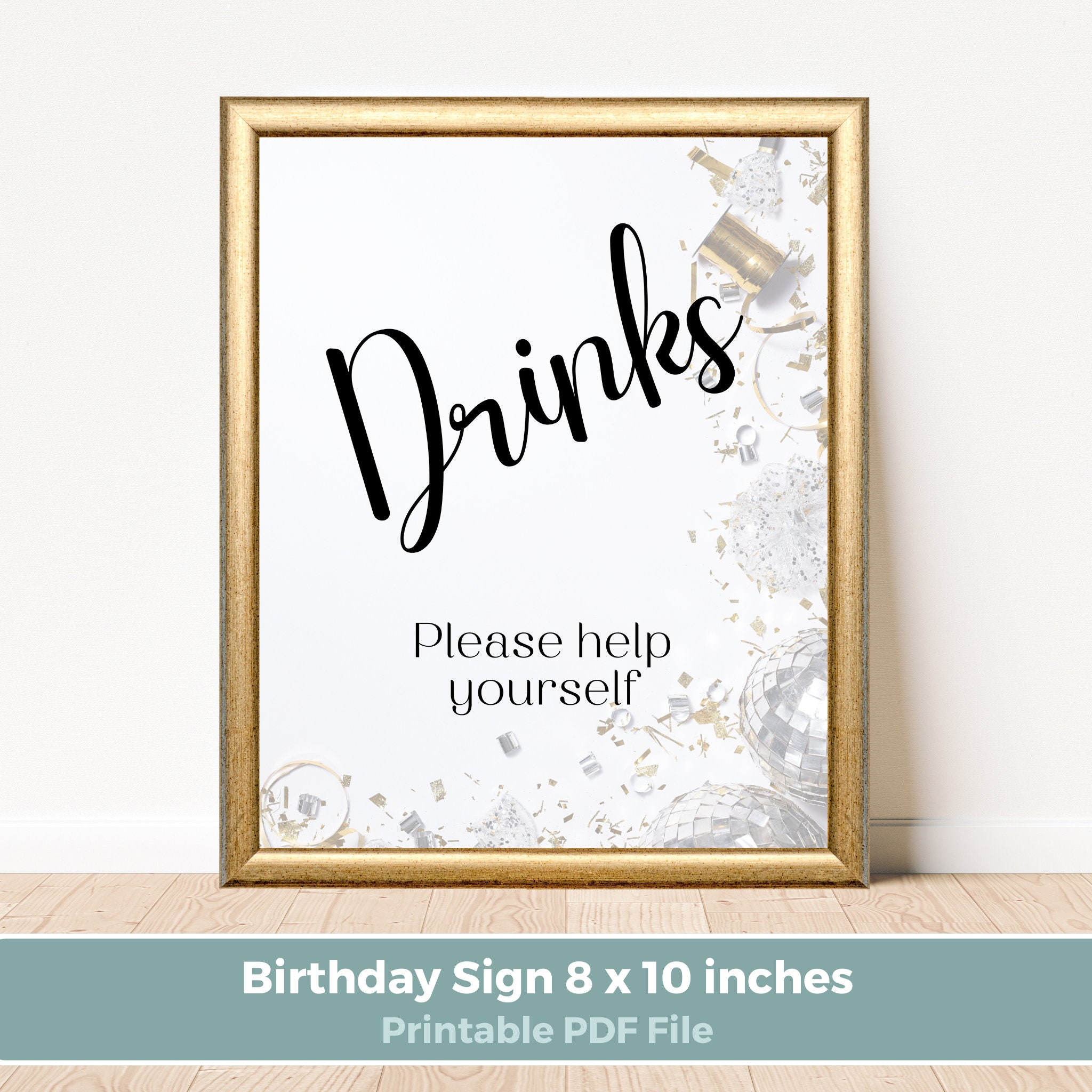 Printable Surprise Party Birthday Drinks Sign, Birthday Printable Party ...