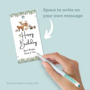 Printable Birthday Gift Tag Woodland Animal, Fox Deer Owl Gift Tag ...