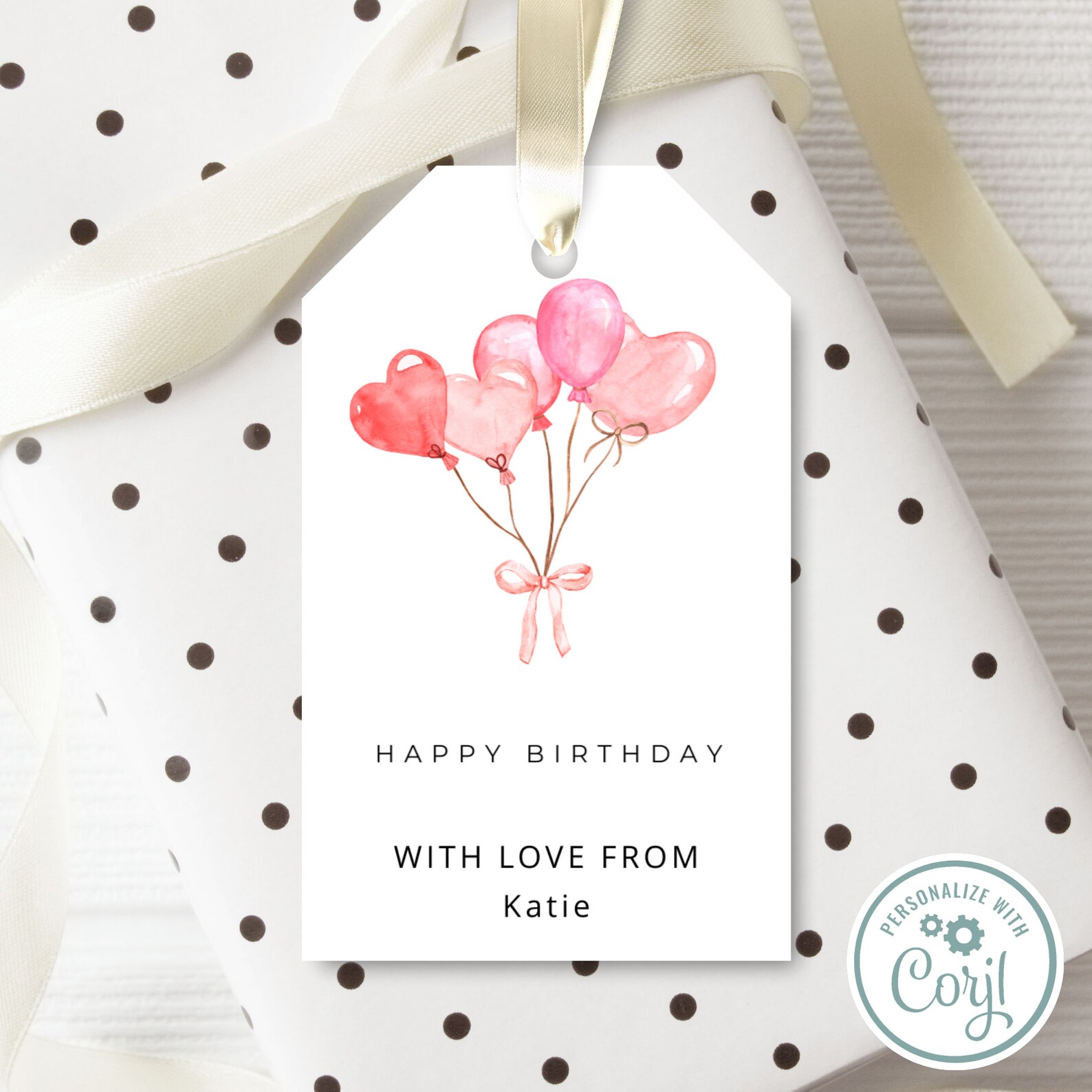 Birthday Gift Tags With Balloons, Happy Birthday Editable Gift Tag ...