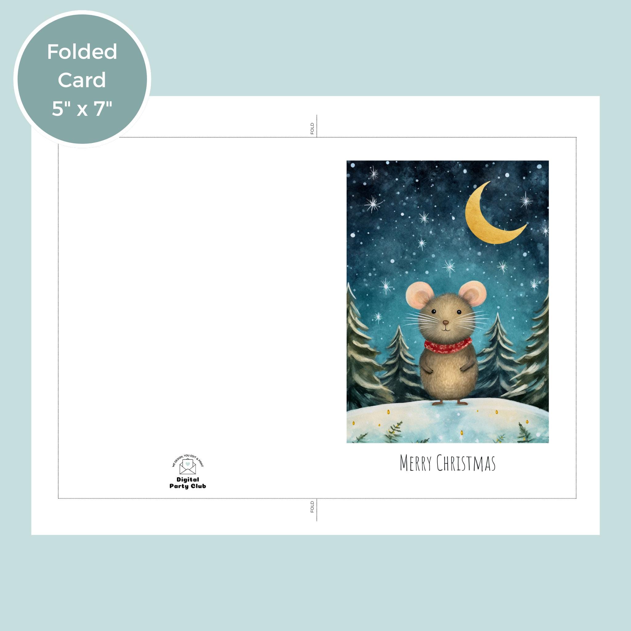 Printable 5x7 Christmas Card | Cute Mouse Holiday Greeting Card ...
