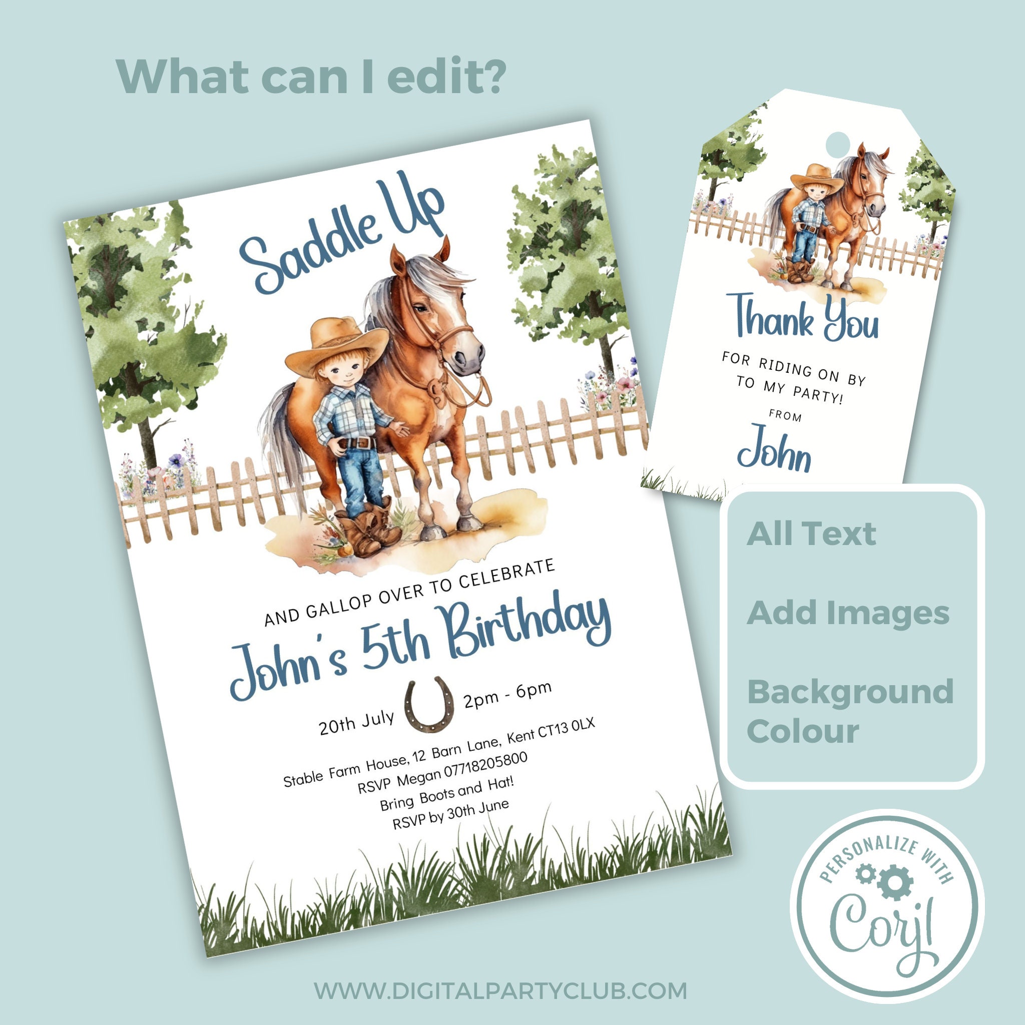 Editable Cowboy Birthday Invitation, Boy Saddle up Invite, Horse Pony ...