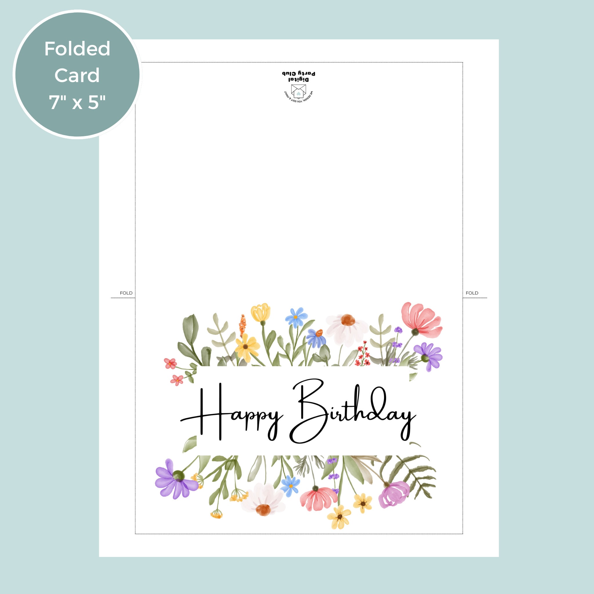 Set of 4 Printable Birthday Cards, Birthday Card Bundle Flowers ...