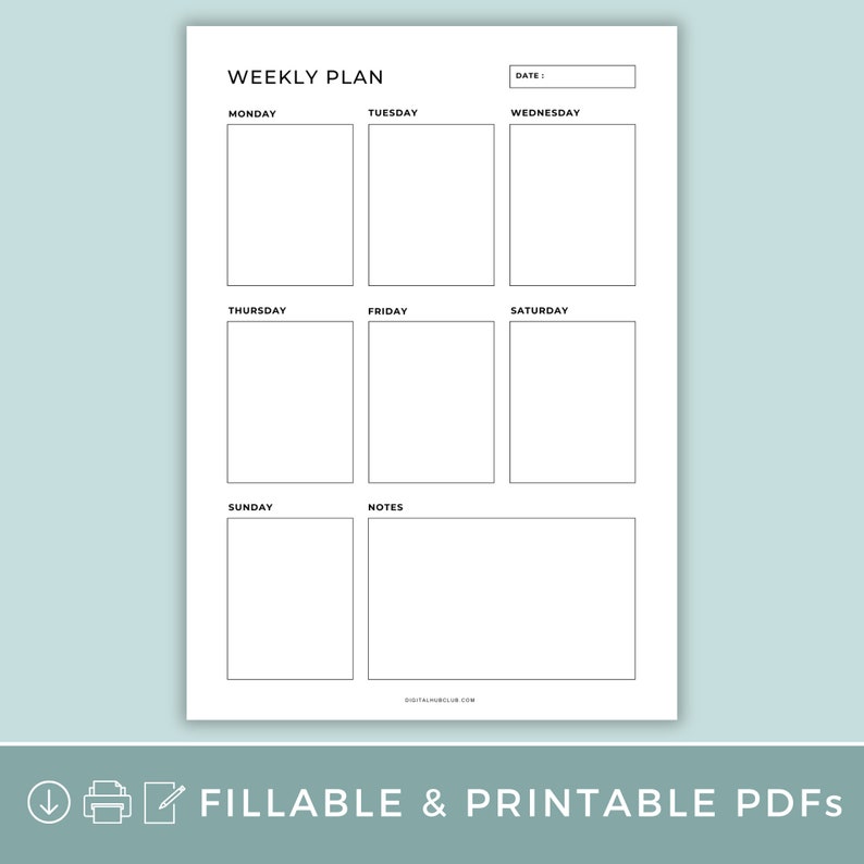 Weekly Planner Printable, Weekly Planner Fillable, Weekly to Do List ...