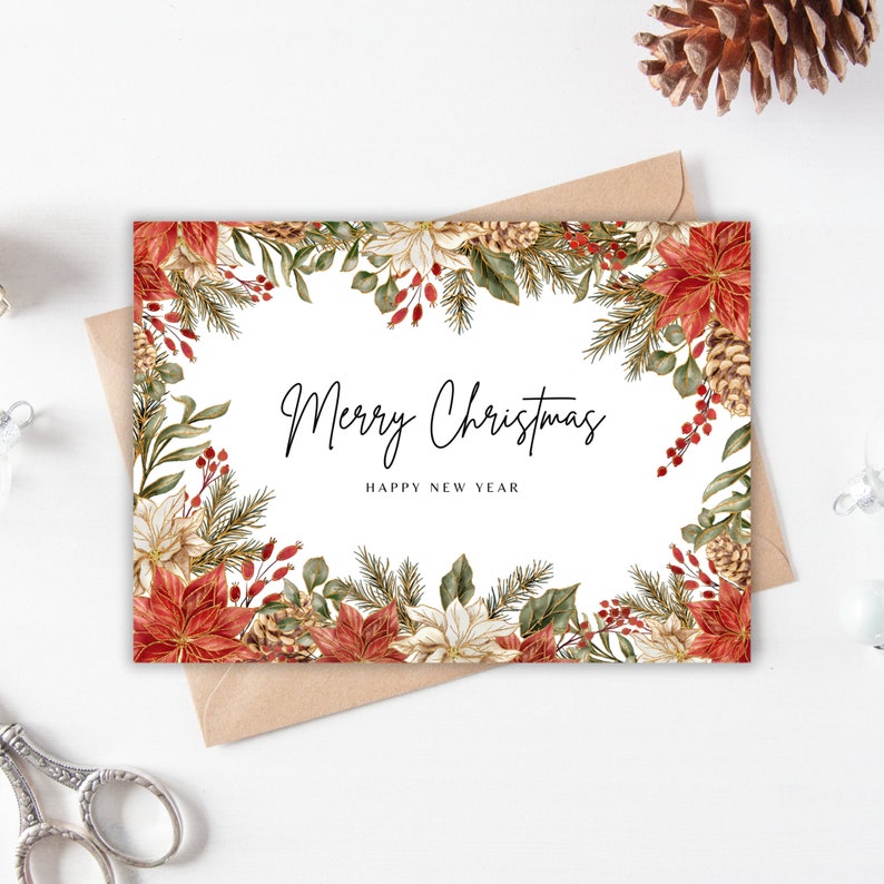 Merry Christmas Card Printable Digital Download, Seasons Greetings Card ...