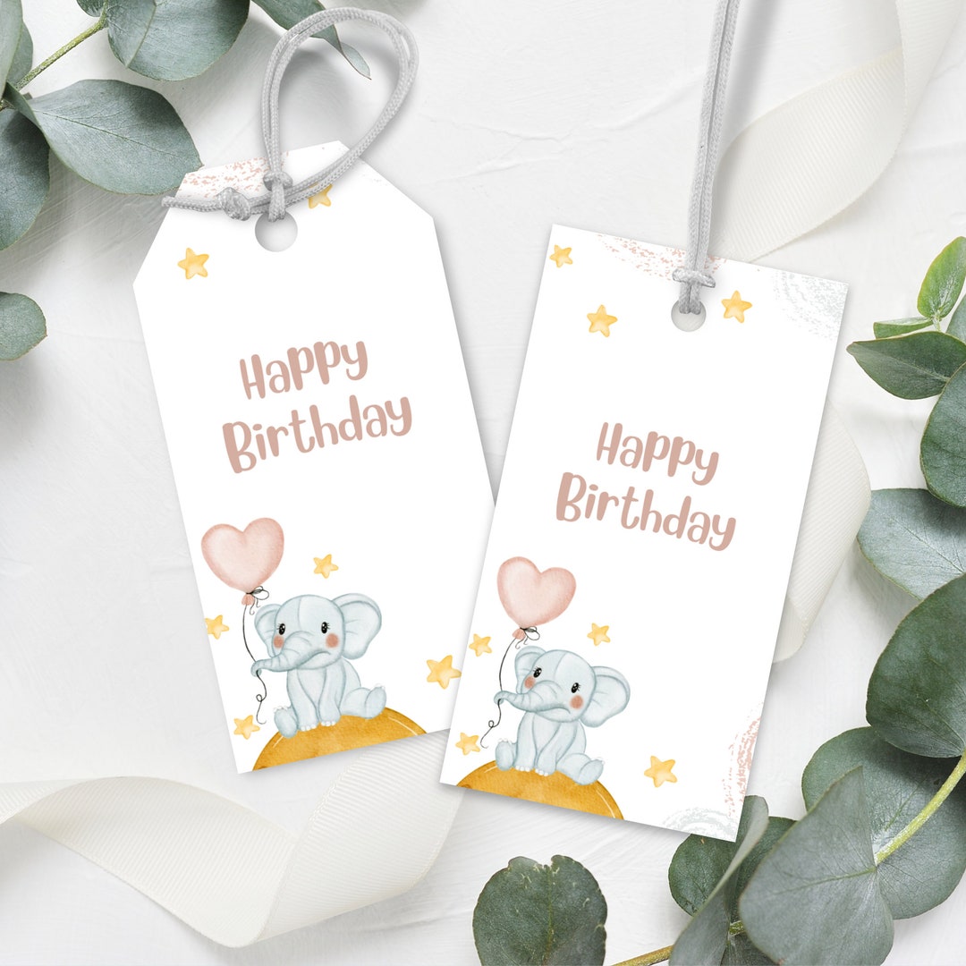 Printable Birthday Gift Tag Baby Elephant, Safari Party Favour Tag ...