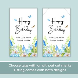 Personalised Happy Birthday Gift Tag Blue Flowers, Favour Tag Edit and ...