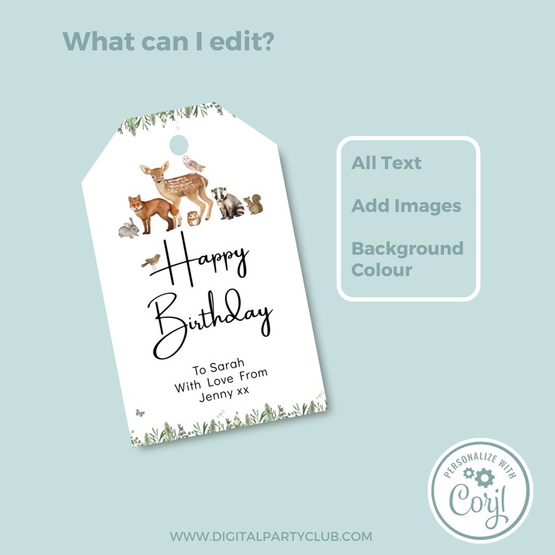 Personalised Birthday Gift Tag Woodland Animal, Birthday Party Favour ...